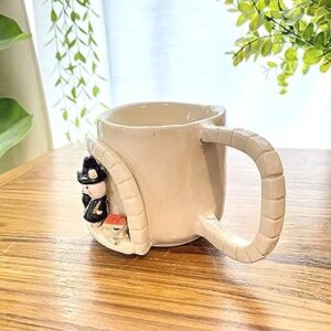 Witch cat and the cauldron. wizard world, magic white Handmade ceramic cup, Hand-painted mug, Unique Surprise gift for Christmas or Birthday. Dishwasher and Microwave safe