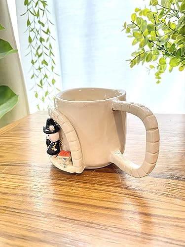 Witch cat and the cauldron. wizard world, magic white Handmade ceramic cup, Hand-painted mug, Unique Surprise gift for Christmas or Birthday. Dishwasher and Microwave safe