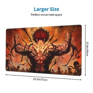 Baki Anime The Grappler Mouse Pad 16x29.5in Computer Keyboard Mousepad Waterproof Desk Pad Non-Slip Office Gaming Keyboards Mouse Mat Big Game Pc Laptop