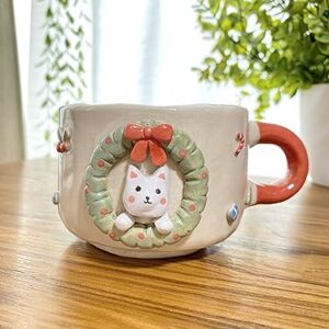 Christmas and the santa cat cup. Handmade ceramic cup, Hand-painted mug, Unique Surprise gift for Christmas or Birthday. Dishwasher and Microwave safe