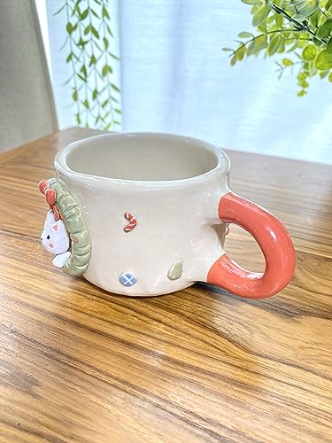 Christmas and the santa cat cup. Handmade ceramic cup, Hand-painted mug, Unique Surprise gift for Christmas or Birthday. Dishwasher and Microwave safe