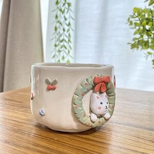 Christmas and the santa cat cup. Handmade ceramic cup, Hand-painted mug, Unique Surprise gift for Christmas or Birthday. Dishwasher and Microwave safe