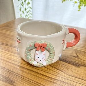 Christmas and the santa cat cup. Handmade ceramic cup, Hand-painted mug, Unique Surprise gift for Christmas or Birthday. Dishwasher and Microwave safe