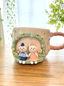 adorable white bears cup. cute handmade ceramic cup, hand-painted mug, unique surprise gift for christmas or birthday. dishwasher and microwave safe