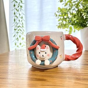 Christmas and the santa cat cup. Handmade ceramic cup, Hand-painted mug, Unique Surprise gift for Christmas or Birthday. Dishwasher and Microwave safe