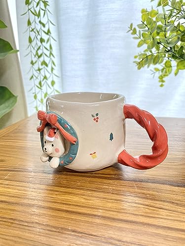 Christmas and the santa cat cup. Handmade ceramic cup, Hand-painted mug, Unique Surprise gift for Christmas or Birthday. Dishwasher and Microwave safe