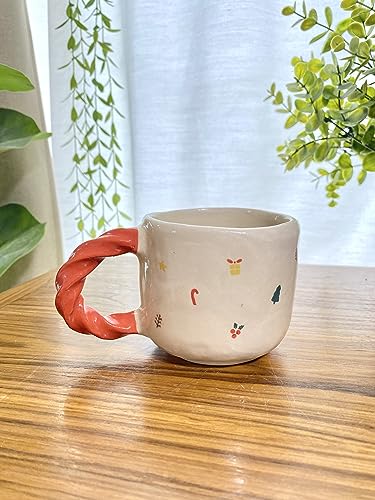 Christmas and the santa cat cup. Handmade ceramic cup, Hand-painted mug, Unique Surprise gift for Christmas or Birthday. Dishwasher and Microwave safe