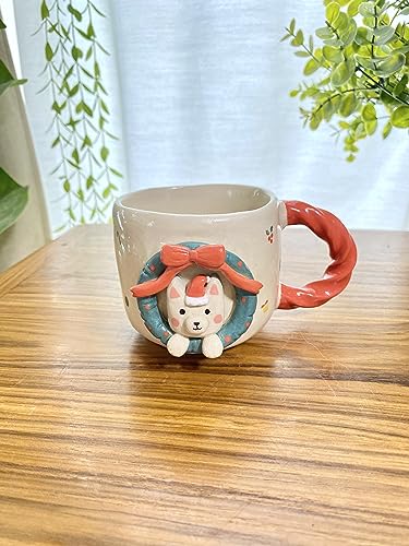 Christmas and the santa cat cup. Handmade ceramic cup, Hand-painted mug, Unique Surprise gift for Christmas or Birthday. Dishwasher and Microwave safe