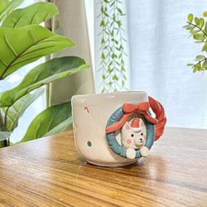 Christmas and the santa cat cup. Handmade ceramic cup, Hand-painted mug, Unique Surprise gift for Christmas or Birthday. Dishwasher and Microwave safe