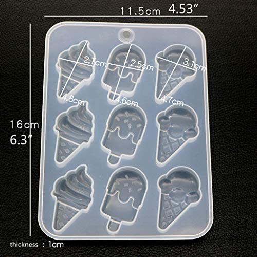 Fogun Ice Cream Cute Food Keychain Pendant Silicone Resin Mold Jewelry Tools Silicone Ice Cube Trays