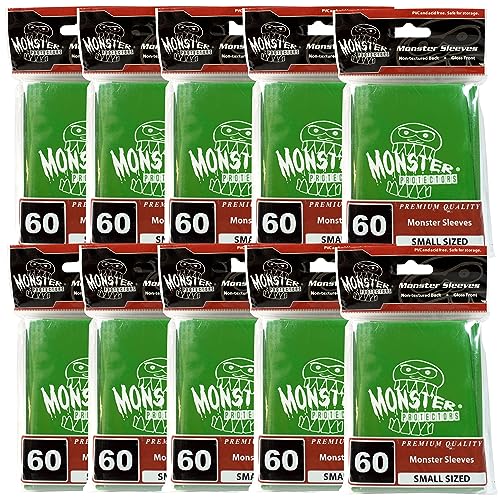 Monster Protector Small Size Sleeves -600 Pack Glossy Finish with Monster Logo - Compatible with Yugioh and Other Small Sized Gaming and Collectible Cards - Clean, Safe, Secure Storage & Handling