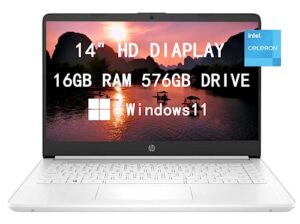 hp premium 14-inch hd laptop computer| intel dual core 2.8ghz 16gb ram 576gb(64gb ssd+512gb card)| webcam bluetooth hdmi usb-c wi-fi fast charge| windows 11 s with 1 year ms 365| lioneye bundle| white