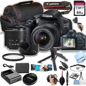 canon eos 2000d / rebel t7 dslr camera w/ef-s 18-55mm f/3.5-5.6 zoom lens + 64gb memory, case, gripster tripodpod, and more (26pc bundle) (renewed)