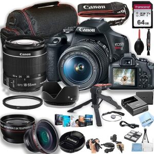 canon eos rebel t7 dslr camera w/ef-s 18-55mm f/3.5-5.6 is ii zoom lens + 64gb memory, macro + 2x len, case, gripster tripodpod, and more (28pc bundle) (renewed)