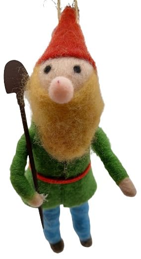 OnHoliday Felt Gnome in Green Shirt with Garden Shovel Hanging Christmas Tree Ornament