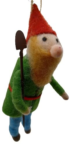 OnHoliday Felt Gnome in Green Shirt with Garden Shovel Hanging Christmas Tree Ornament