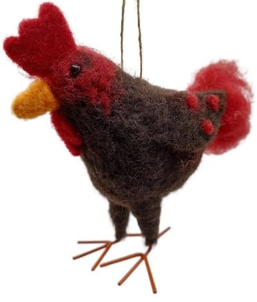 OnHoliday Felt Brown and Red Chicken Hanging Christmas Tree Ornament