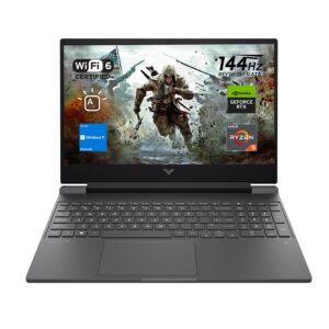 hp victus 15 gaming laptop, 15.6" fhd 144hz display, amd ryzen 5 7535hs, 16gb ddr5 ram, 512gb pcie m.2 ssd, nvidia geforce rtx 2050, hdmi, webcam, backlit keyboard, wi-fi 6, windows 11 home, silver