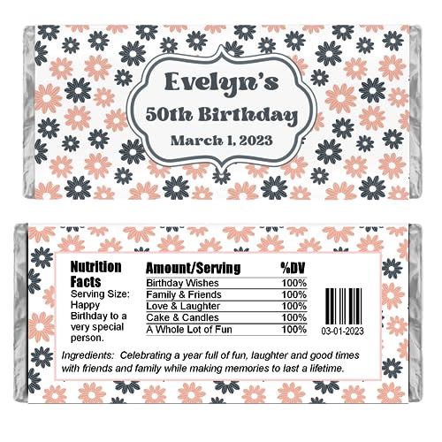 Personalized Candy Wrappers for Chocolate, Cute Daisy Floral Party Favors, Pack of 20 Custom Hershey Bar Labels