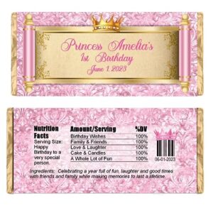 princess party favors, personalized candy wrappers for chocolate, baby shower, pack of 20 custom hershey bar labels (pink)