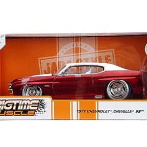 Big Time Muscle 1:24 1971 Chevy Chevelle Die-Cast Car, Toys for Kids and Adults(Red/White)