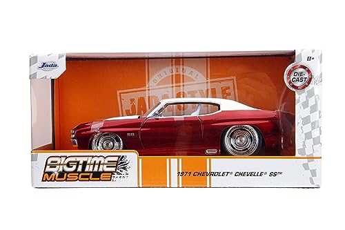 Big Time Muscle 1:24 1971 Chevy Chevelle Die-Cast Car, Toys for Kids and Adults(Red/White)