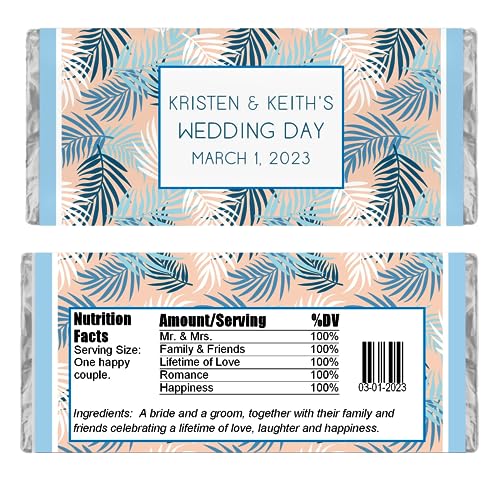 Personalized Candy Wrappers for Chocolate, Tropical Pattern Party Favors for Any Occasion, Pack of 20 Custom Hershey Bar Labels