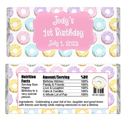 Personalized Candy Wrappers for Chocolate, Donut Party Favors, Pack of 20 Custom Hershey Bar Labels