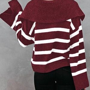 SHEWIN Womens Fashion Sexy V Neck Sweater Casual Bell Sleeve Cute Knit Tops Lapel Collar Winter Clothes for Women 2023 Biking Red Large