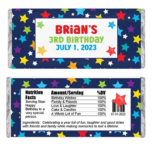 Personalized Candy Wrappers for Chocolate, Star Party Favors for Any Occasion, Pack of 20 Custom Hershey Bar Labels