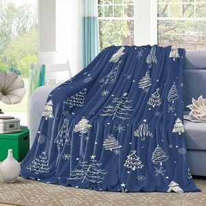 throw blanket- geometric xmas tree soft warm plush fleece bed throw,50x60in flannel blankets christmas trees on blue bedding throws for women/men bedroom living room office decor winter snowflake