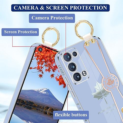 Kainevy Phone Case for Oppo Reno 6 Pro 5G Case Aesthetic Silicone Shockproof for Women Protector Cover Oppo Reno 6 Pro 5G Phone Case Slim with Ring Wrist Starp Maple Leaf Pattern Design (Grey)