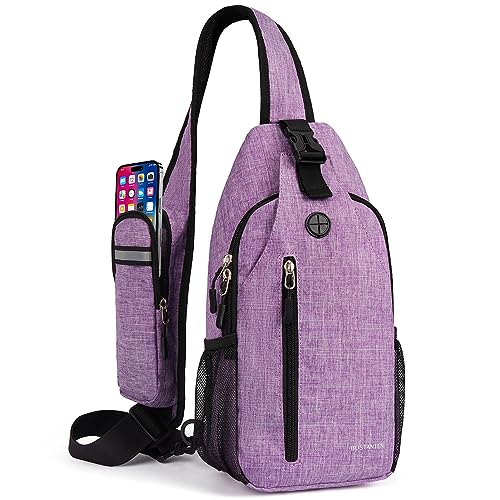 BOSTANTEN Sling Bag, Crossbody Backpack RFID Shoulder Chest Bag for Men Women Travel Hiking Casual Daypack, Purple