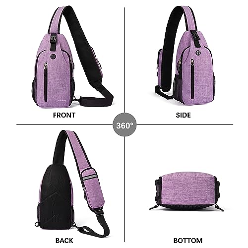 BOSTANTEN Sling Bag, Crossbody Backpack RFID Shoulder Chest Bag for Men Women Travel Hiking Casual Daypack, Purple