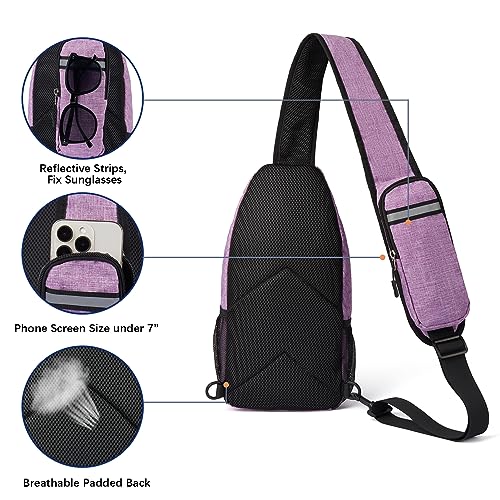 BOSTANTEN Sling Bag, Crossbody Backpack RFID Shoulder Chest Bag for Men Women Travel Hiking Casual Daypack, Purple