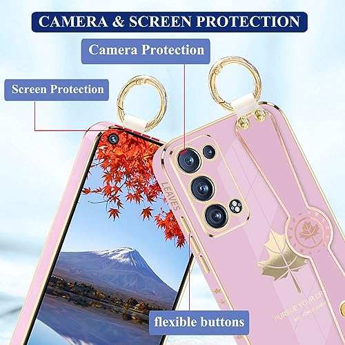 Kainevy Phone Case for Oppo Reno 6 Pro 5G Case Aesthetic Silicone Shockproof for Women Protector Cover Oppo Reno 6 Pro 5G Phone Case Slim with Ring Wrist Starp Maple Leaf Pattern Design (Purple)