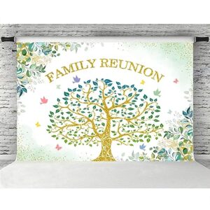 Wollmix Family Reunion Decorations Backdrop Banner Family Tree Leaves Members Welcome Signs Photography Background Gathering Gold and Green Supplies Photo Banner Booth Props 5x3ft