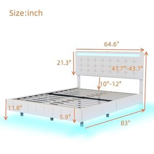 VilroCaz Queen Size Upholstered Platform Bed with LED Lights and USB Charging, Floating Bed Frame Mattress Foundation with Sturdy Slatted Support, No-Noise Design (White-Float)