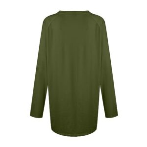 Army Green Women Tops for Work Cutes Tops Long Sleeve V Neck Shirts Solid Color Tunics Pullover to Wear with Leggings Fall Loose Fit T Shirts Blouses X-Large-P25