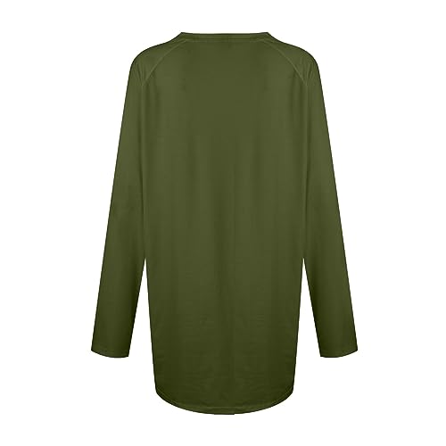 Army Green Women Tops for Work Cutes Tops Long Sleeve V Neck Shirts Solid Color Tunics Pullover to Wear with Leggings Fall Loose Fit T Shirts Blouses X-Large-P25