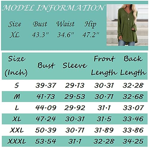 Army Green Women Tops for Work Cutes Tops Long Sleeve V Neck Shirts Solid Color Tunics Pullover to Wear with Leggings Fall Loose Fit T Shirts Blouses X-Large-P25