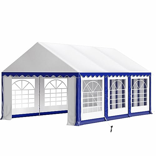 Sophia & William 16'x 20' Gazebo Party Tent White & Navy Blue, Outdoor Patio Wedding Event Camping Canopy Shade with 6 Removable Side Walls and Carry PE Bag, Heavy Duty Galvanized Steel Frame