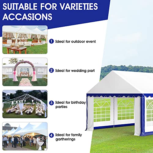 Sophia & William 16'x 20' Gazebo Party Tent White & Navy Blue, Outdoor Patio Wedding Event Camping Canopy Shade with 6 Removable Side Walls and Carry PE Bag, Heavy Duty Galvanized Steel Frame