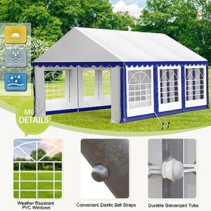 Sophia & William 16'x 20' Gazebo Party Tent White & Navy Blue, Outdoor Patio Wedding Event Camping Canopy Shade with 6 Removable Side Walls and Carry PE Bag, Heavy Duty Galvanized Steel Frame