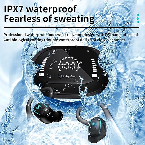 Wiykasenbos Bluetooth earpiece Open Ear Earbuds air Conduction Headphones with Microphone Noise canceling Headphones for Cell Phone IPX7 Waterproof Headphones for Sport, Running