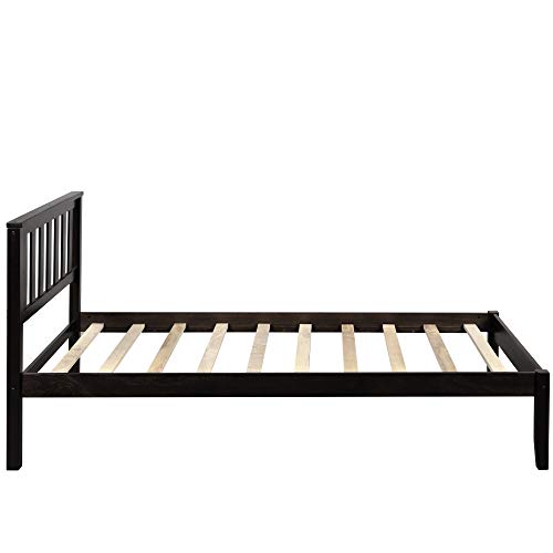 TARTOP Twin Bed Frame with Headboard and Wood Slat Support, Solid Wood Platform Bed Frame for Kids, Espresso