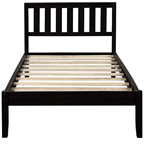 TARTOP Twin Bed Frame with Headboard and Wood Slat Support, Solid Wood Platform Bed Frame for Kids, Espresso