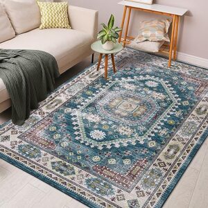 gaomon bohemian washable area rug 5x7 vintage boho living room rug non-slip nursery rug for bedroom, low-pile retro carpet print distressed entryway rug for dining room office