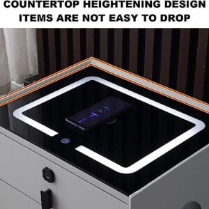 BKEKM Nightstands Bedside Table Led Lights End Table Wireless Charging Nightstand Wood USB Fingerprint Bluetooth Speaker Bedside Cabinet Well Made