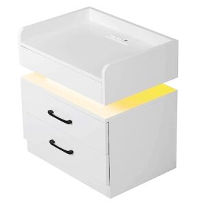 bkekm nightstands nightstand led lights end table mdf bedside table usb ports remote control 2 drawers bedside cabinet home bedside dresser well made